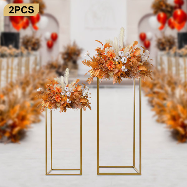 Mercer41 Cindel 4Pcs Gold Flower Floor Stand Metal Column Flower Stand ...