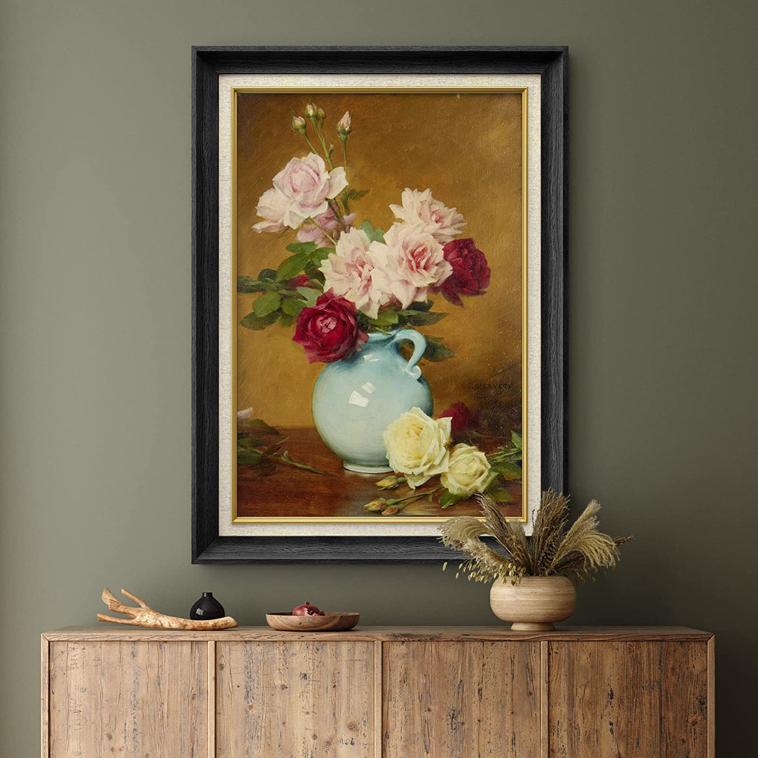 SIGNLEADER Pink and Red Rose Bouquet - Picture Frame Painting on Canvas ...