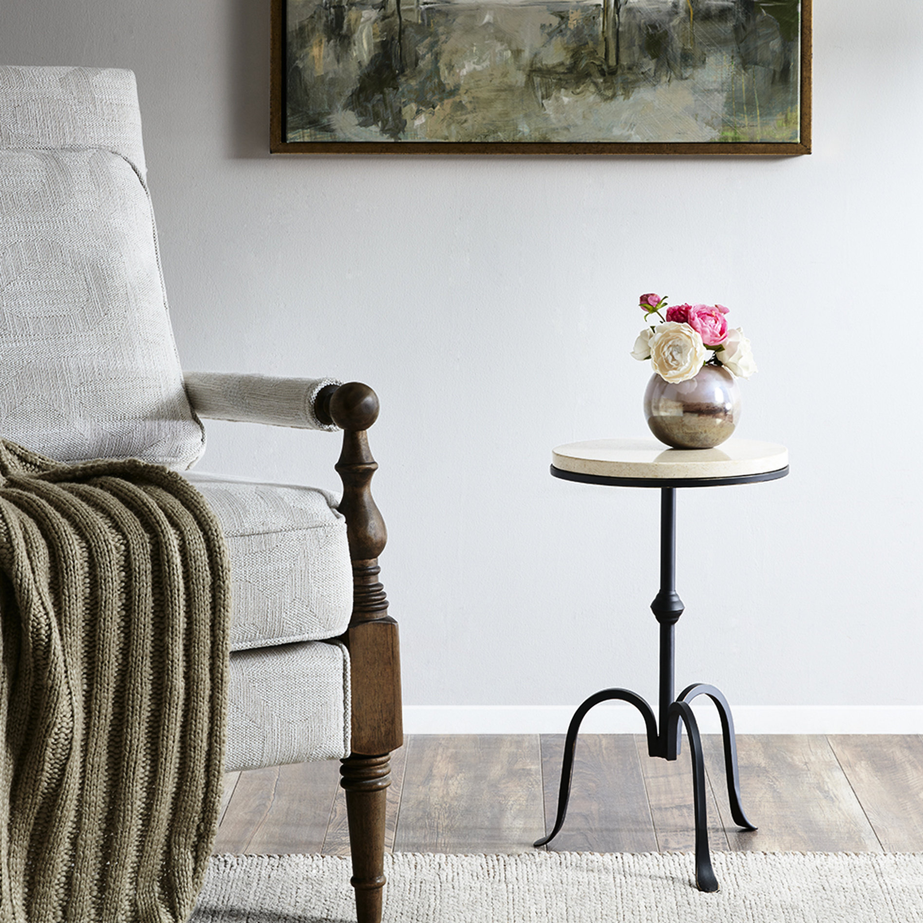 Latitude Run® Graceful Black Metal Frame Marble Accent Table For Living ...