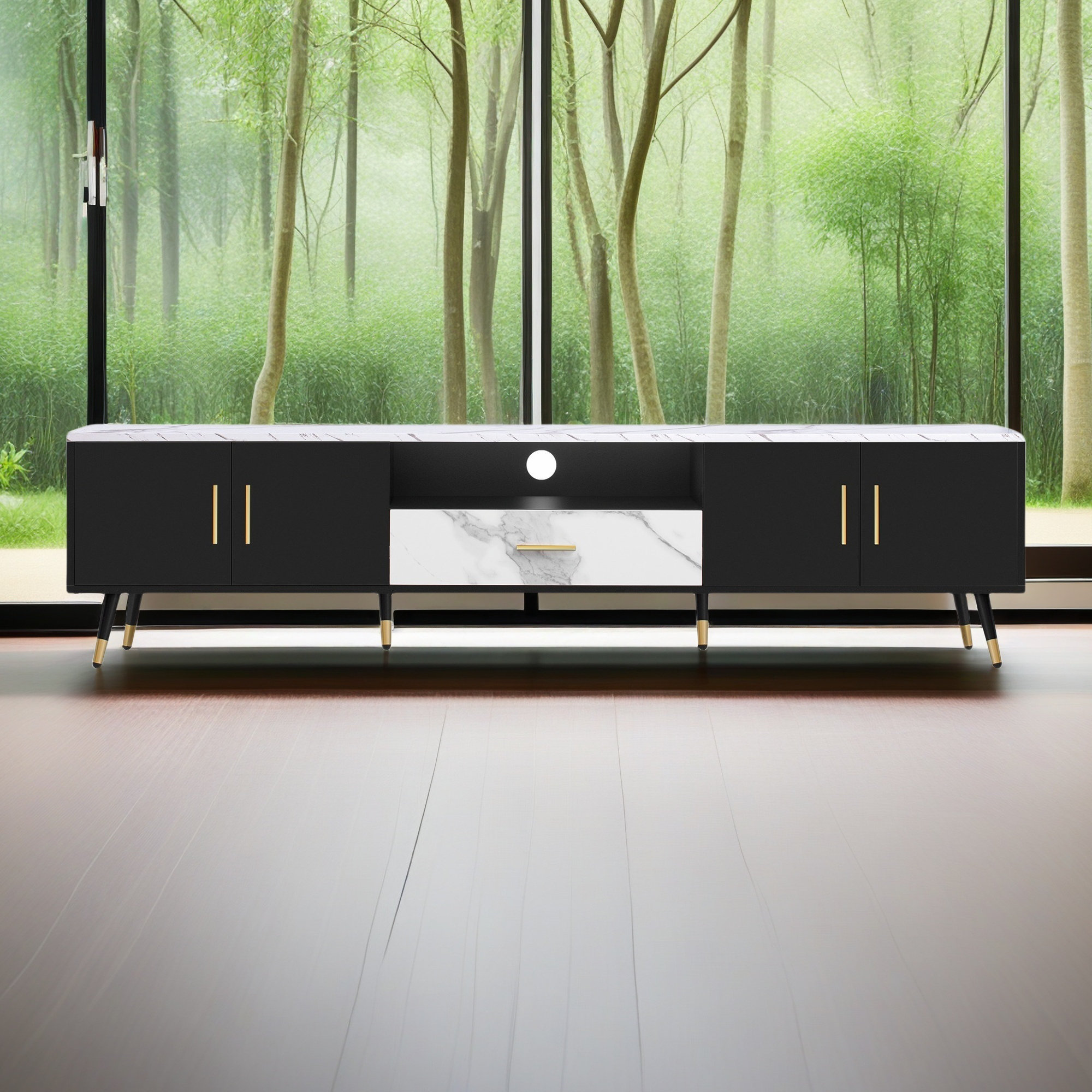 Mercer41 71'' Modern TV Stand With 2 Cabinets& Open Compartments ...