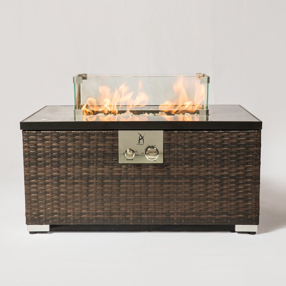 TONWIN Fire Table 32‘’ Rectangle Gas Fire Pit Rattan Gas Fire Table, 40 ...