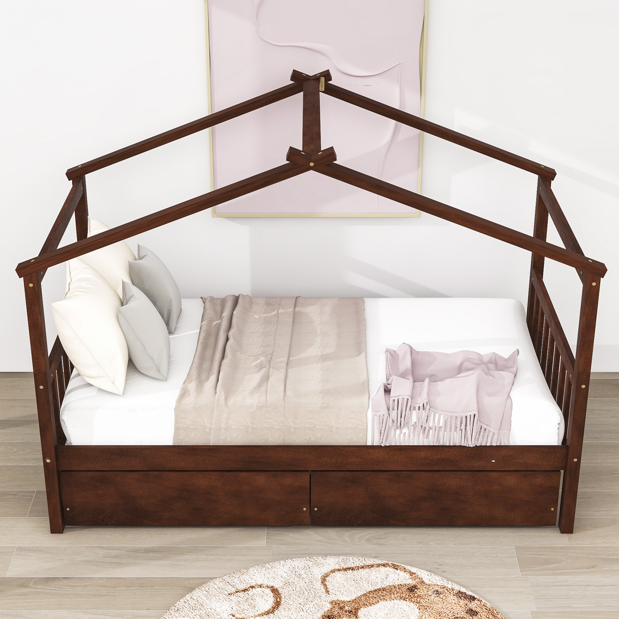 Harper Orchard Henjes Twin 2 Drawers Wood House Bed | Wayfair