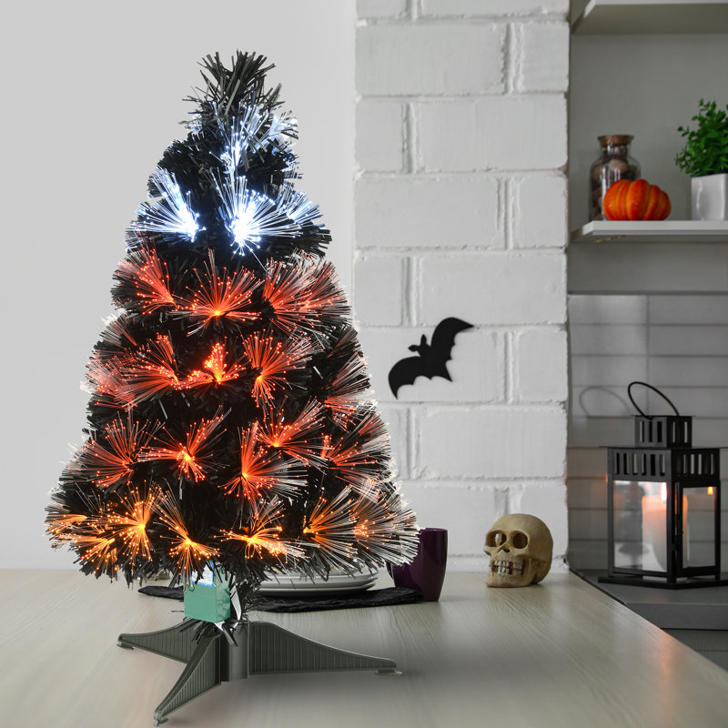 The Holiday Aisle® 2 ft. Black Fiber Optic Tree with Candy Corn Color ...