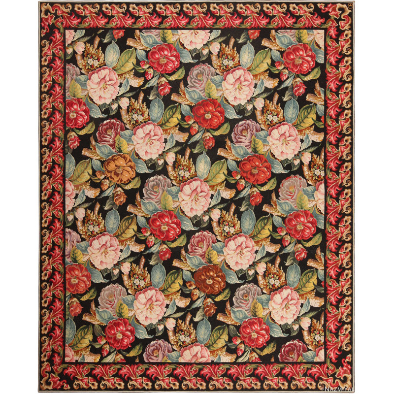 Nazmiyal Collection Floral Antique English Jewel Tone Needlepoint Rug ...