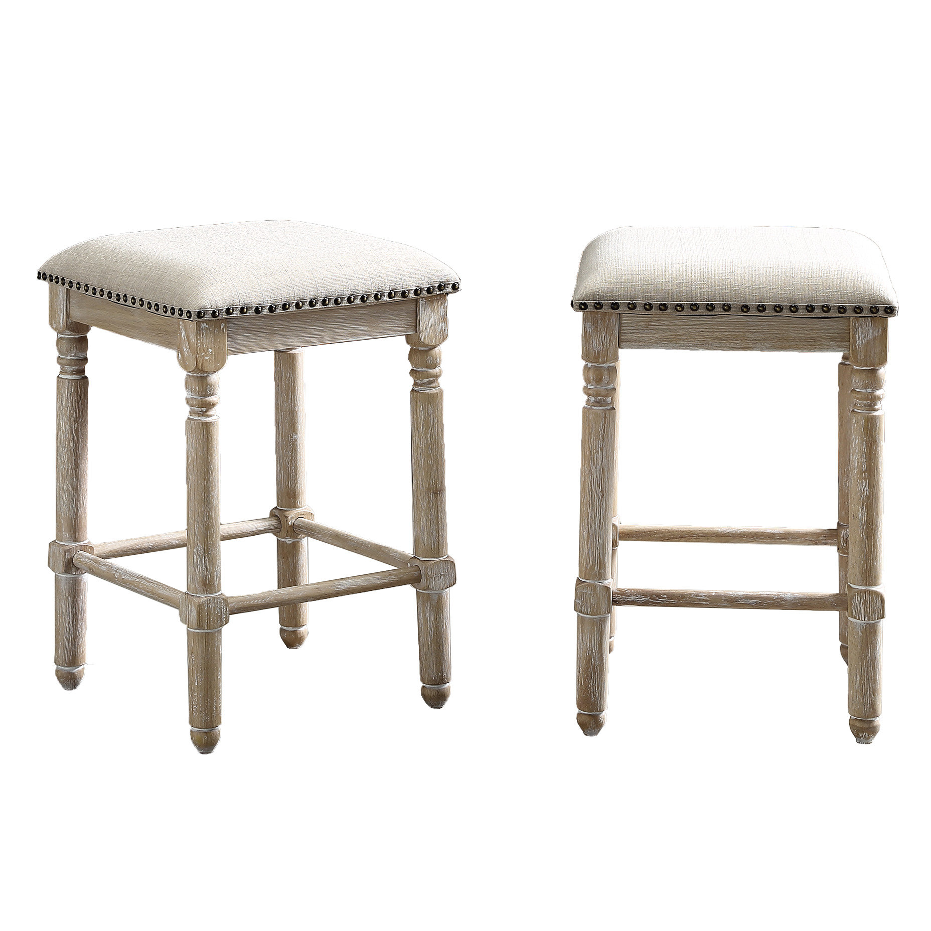 Ophelia & Co. 2 Wood Stool, Tan Upholstery - Solid Frame Durability ...