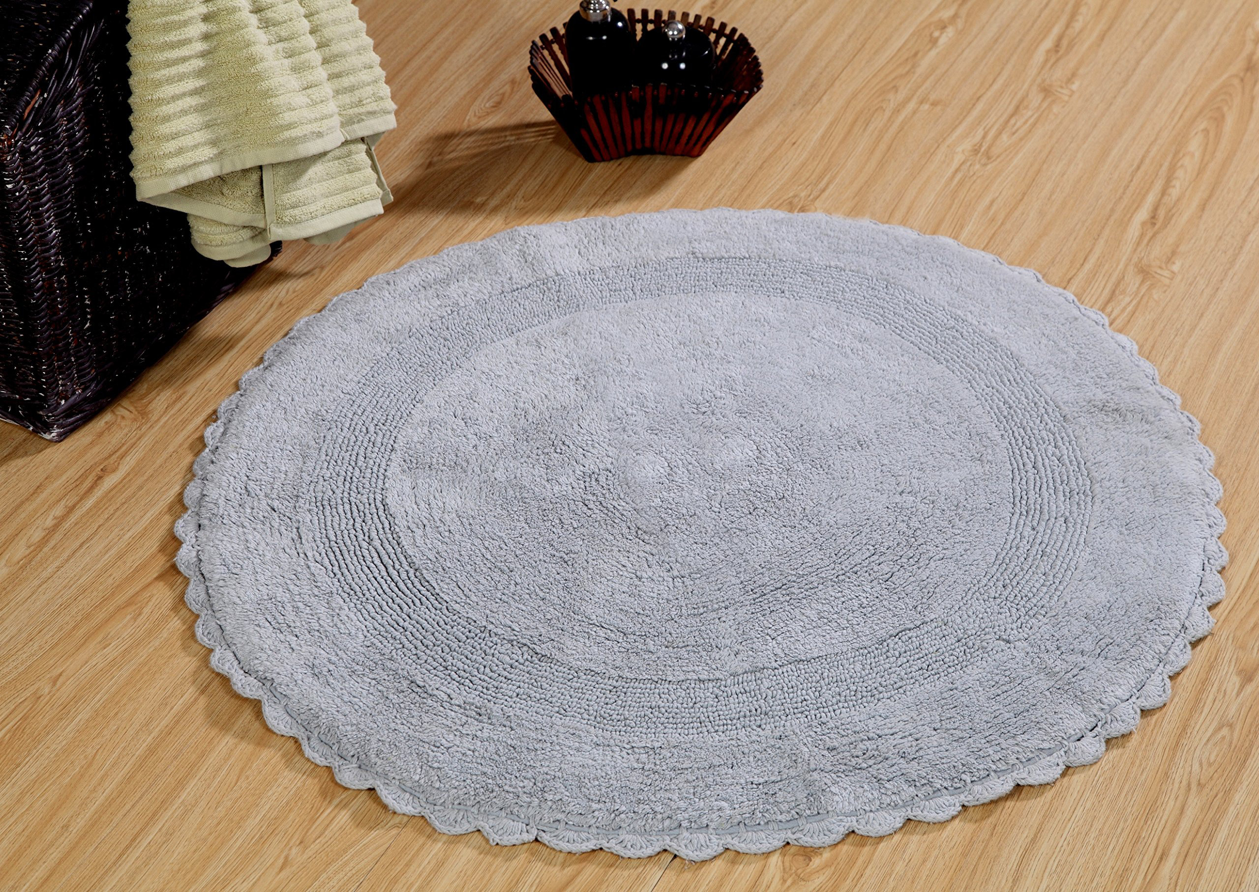 BRBCA Reversible Cotton Bath Rug - 36 Round, Silver Gray, Hand Knitted ...