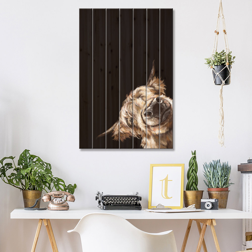 Union Rustic Najim Sneaky Highland Cow In Black On Wood by Big Nose ...