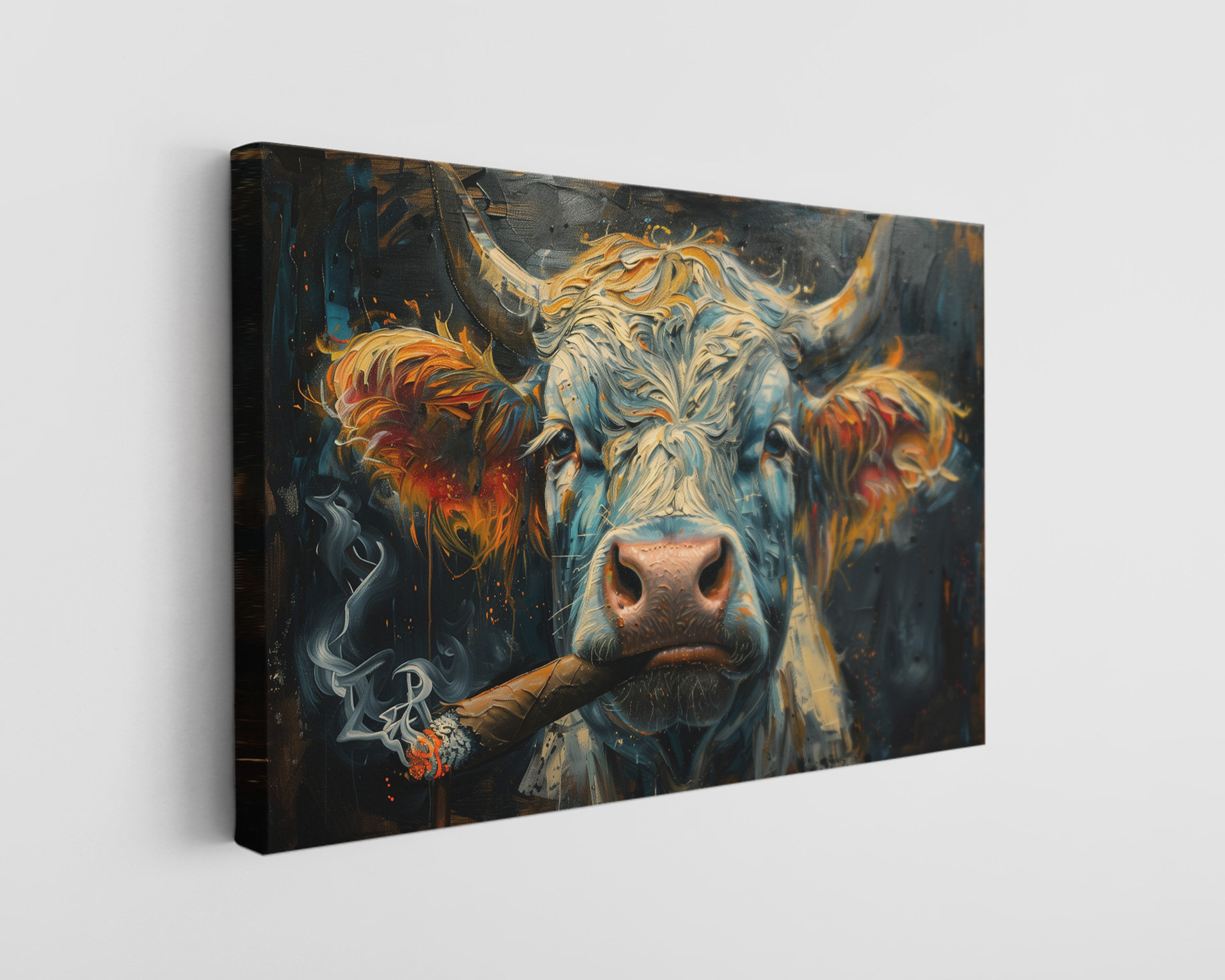 Trinx Cow Smoking Cigar Canvas Print, Modern Wall Art Decor for Home ...