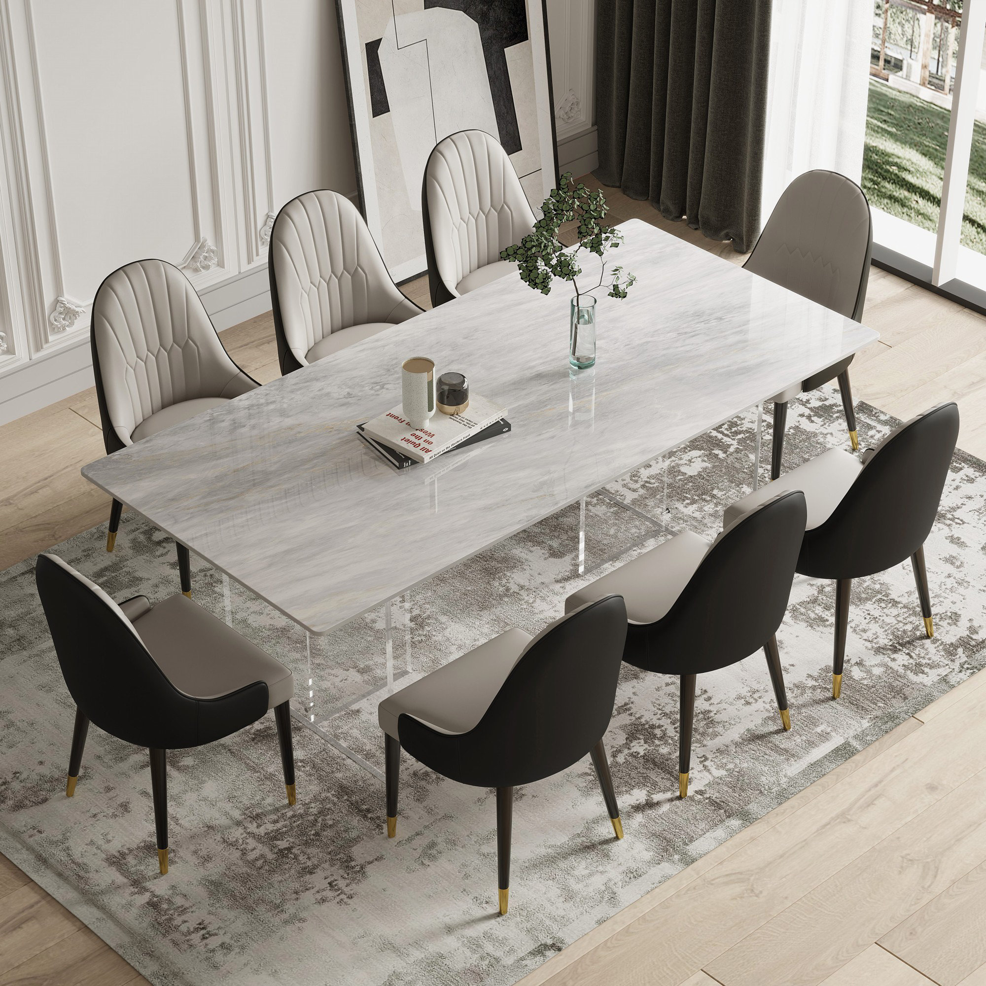 Everly Quinn Foclia 9 - Piece 70.86'' Sintered Stone Dining Table with ...