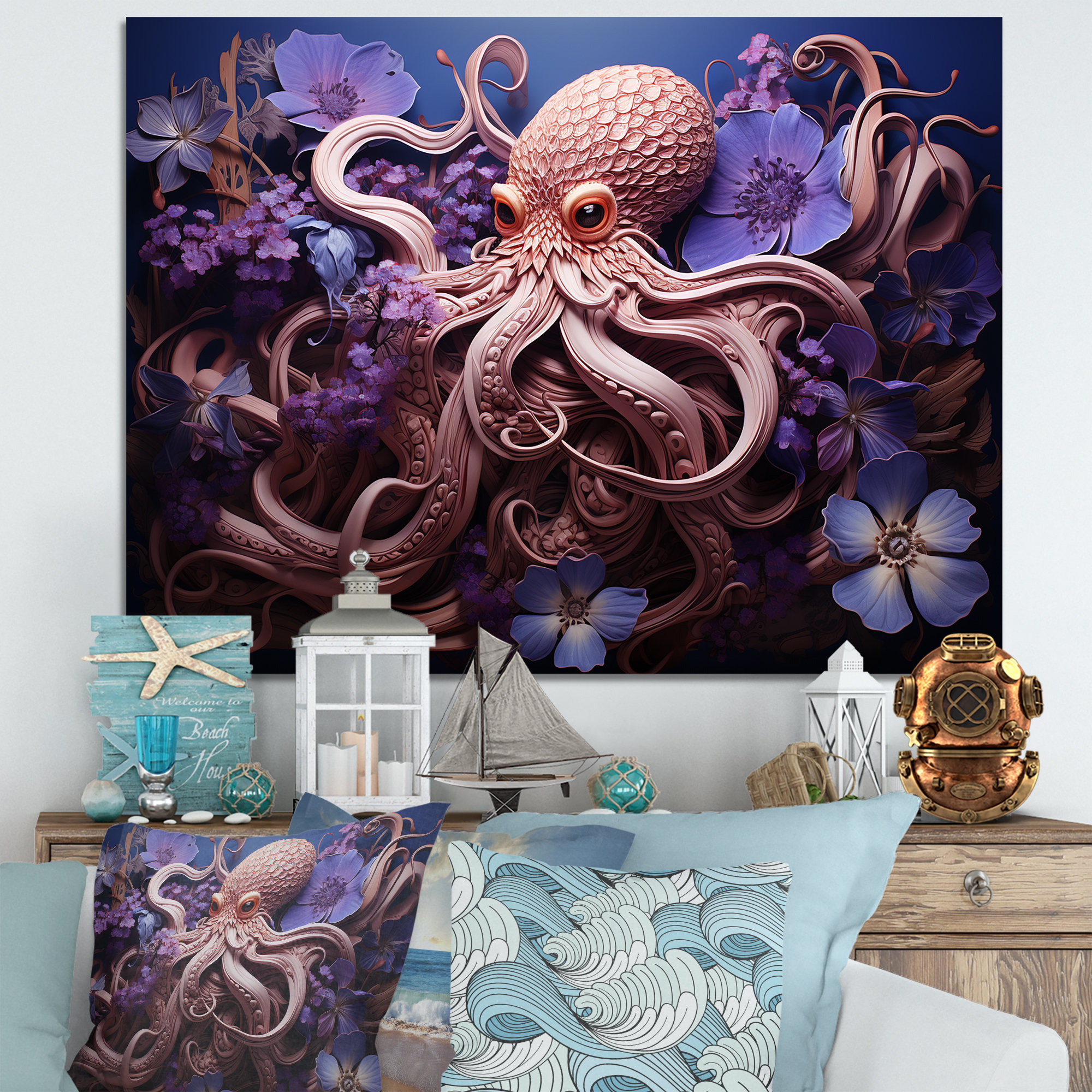 Rosecliff Heights Purple Oasis Of Octopus II - Coastal Animal Wall Art ...