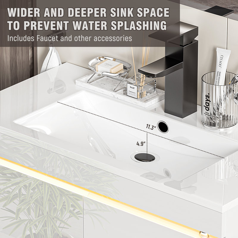 Wrought Studio™ Bathroom Vanity W/sink Combo, High Gloss Bathroom ...