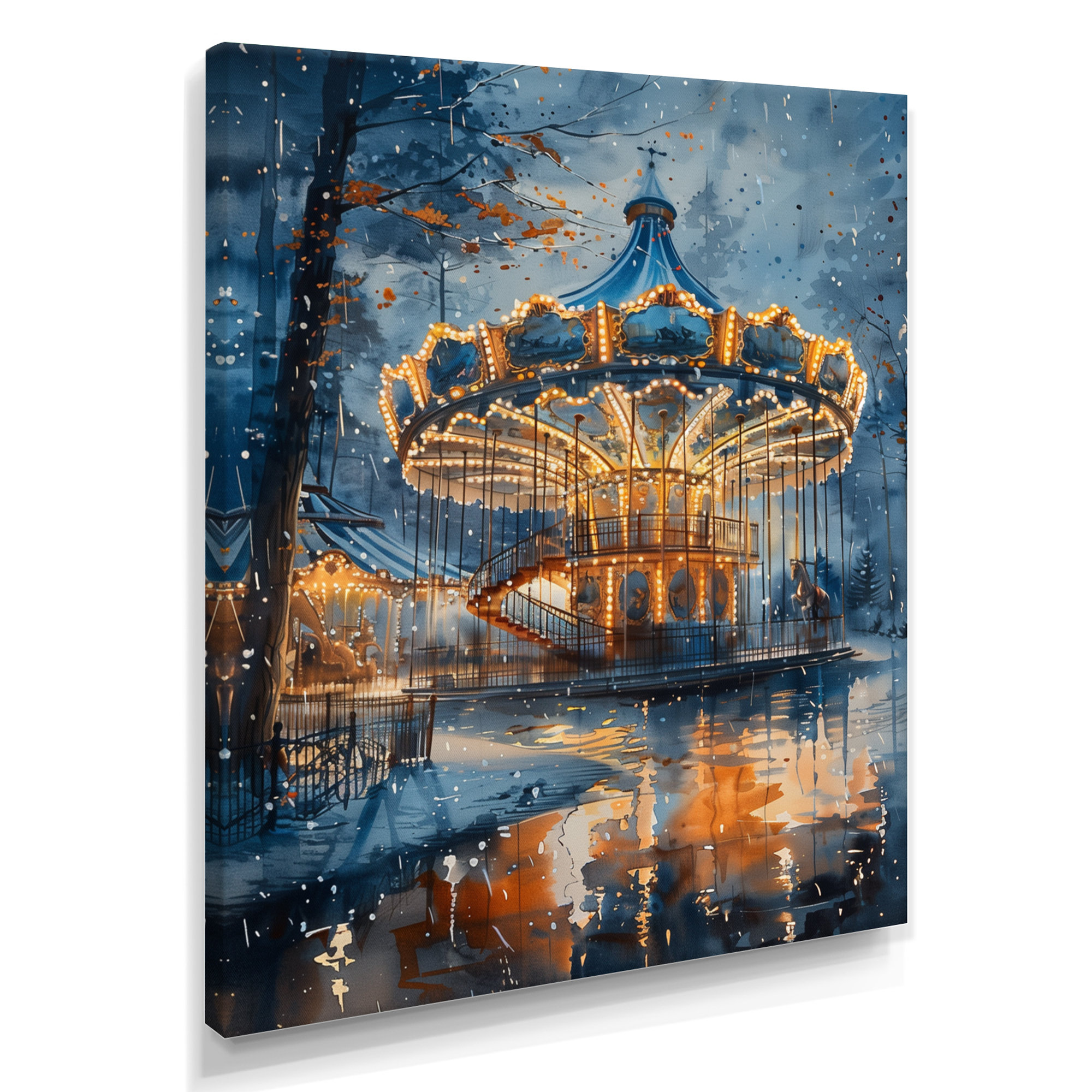 Winston Porter Yellow Blue Rain Twinkling Horse Carousel - Carousel ...