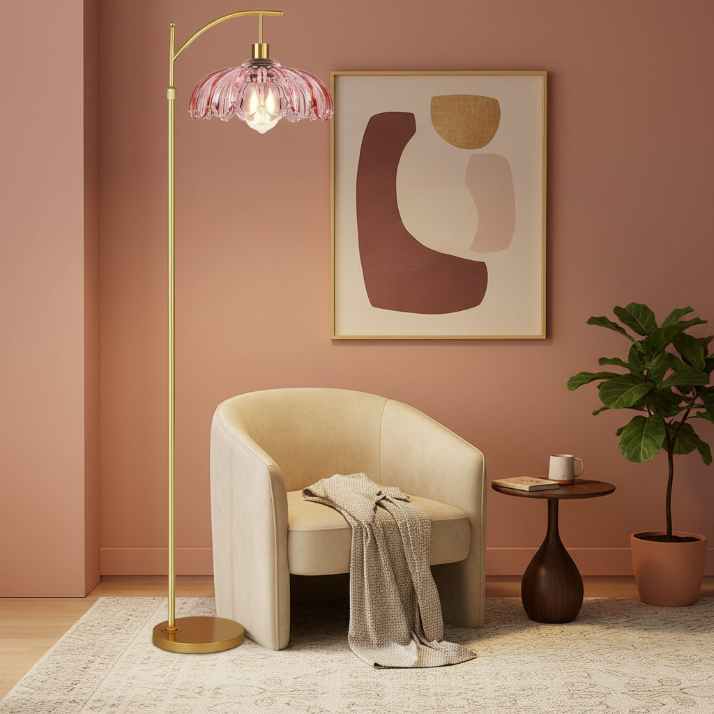 Latitude Run® Mid Century Modern Floor Lamp With Stained Glass Flower ...