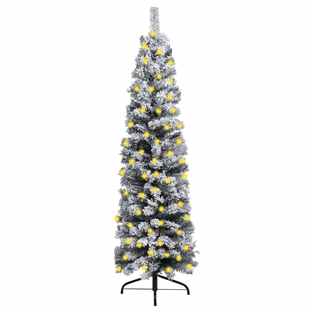 The Holiday Aisle® Slim Pre-lit Christmas Tree with Flocked Snow Green ...