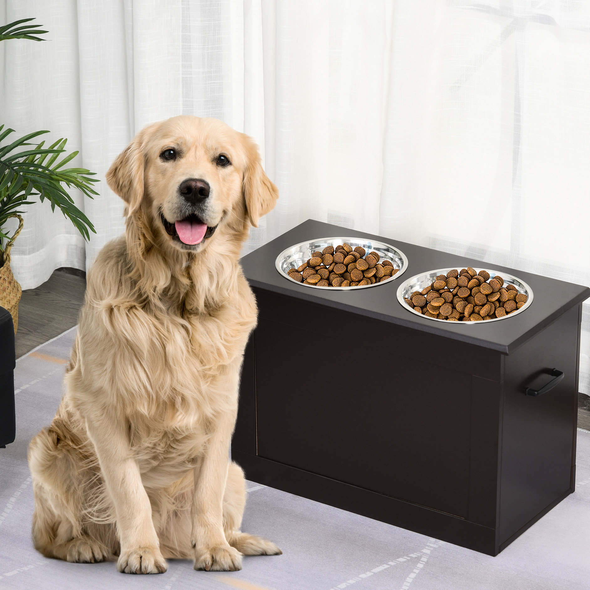 Ebern Designs Dark Brown Elevated Pet Feeding Apparatus With 2 ...