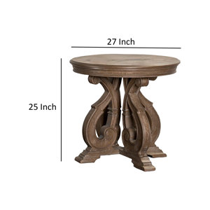Benjara Gia Side End Table, 27 Inch Round Top, Carved Details, Brown ...
