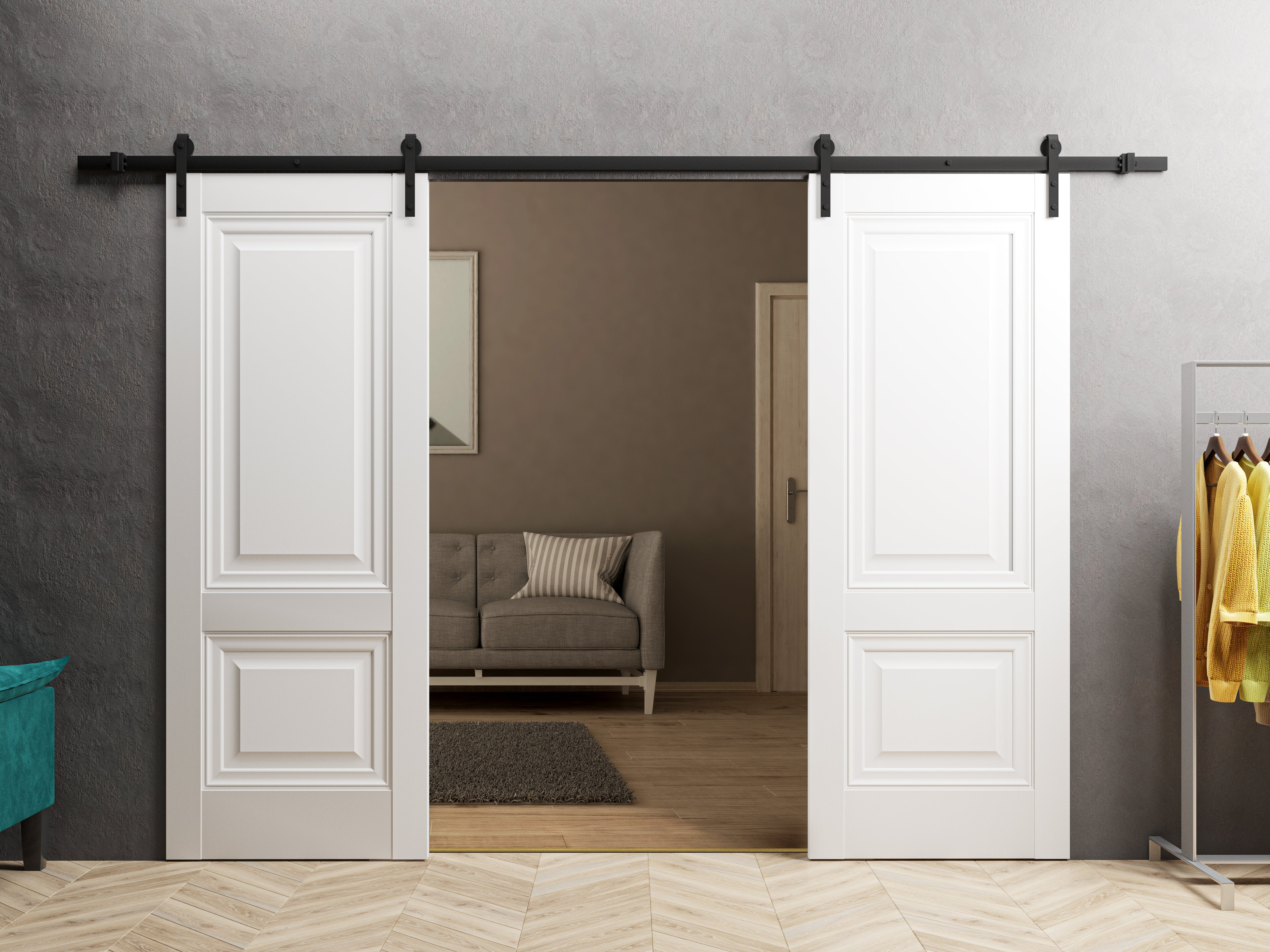 SARTODOORS Sturdy Double Barn Door | Lucia 8831 White Silk | Stainless ...