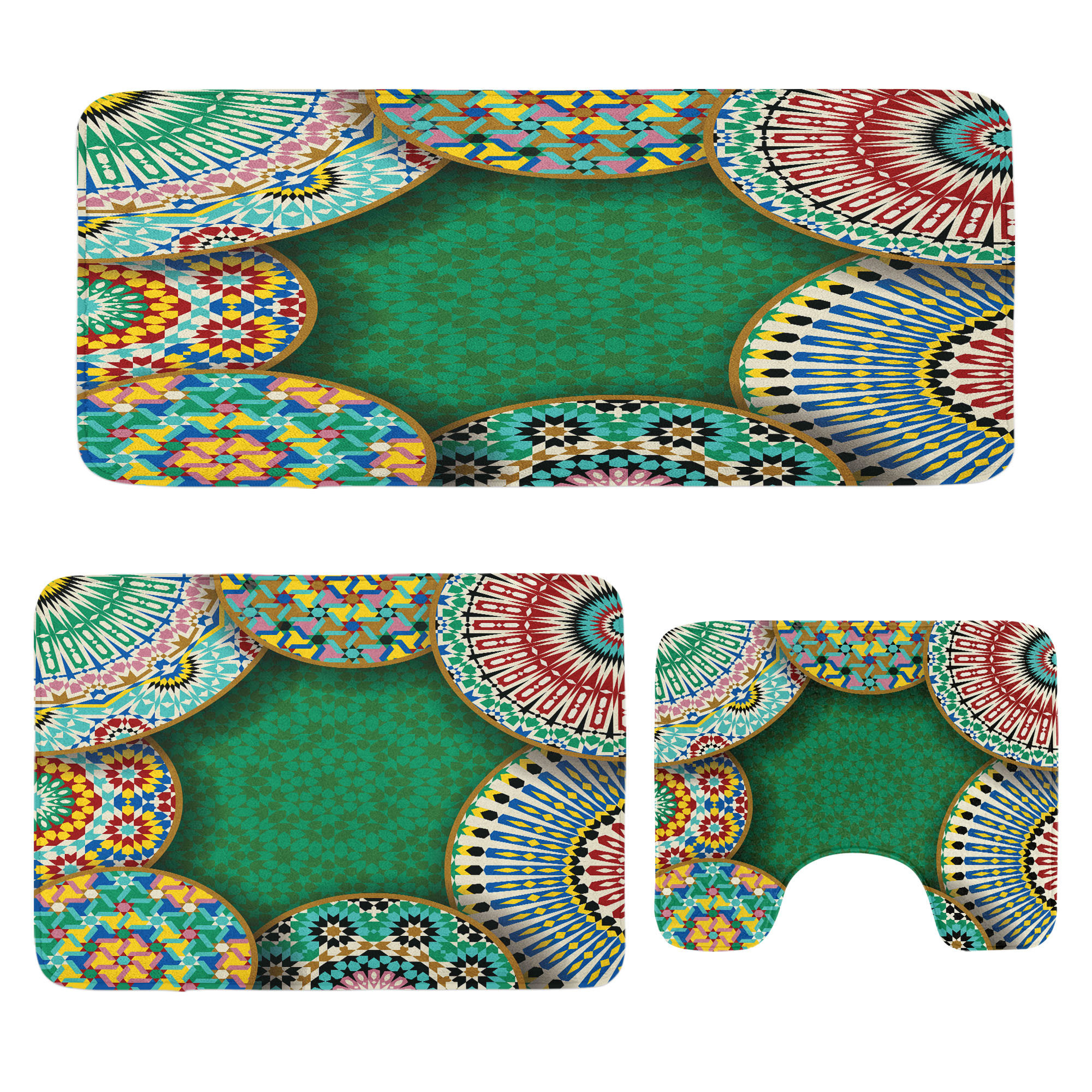 East Urban Home Retro Bathroom Rug Set 3 Pieces U-Shape & Rectangle ...