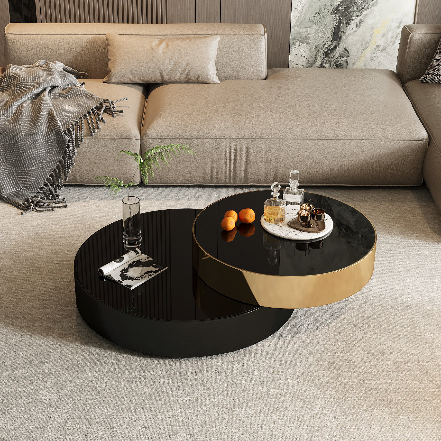 Mercer41 No Assembly Required Luxury 35.43'' 2-Tier Rotating Coffee ...