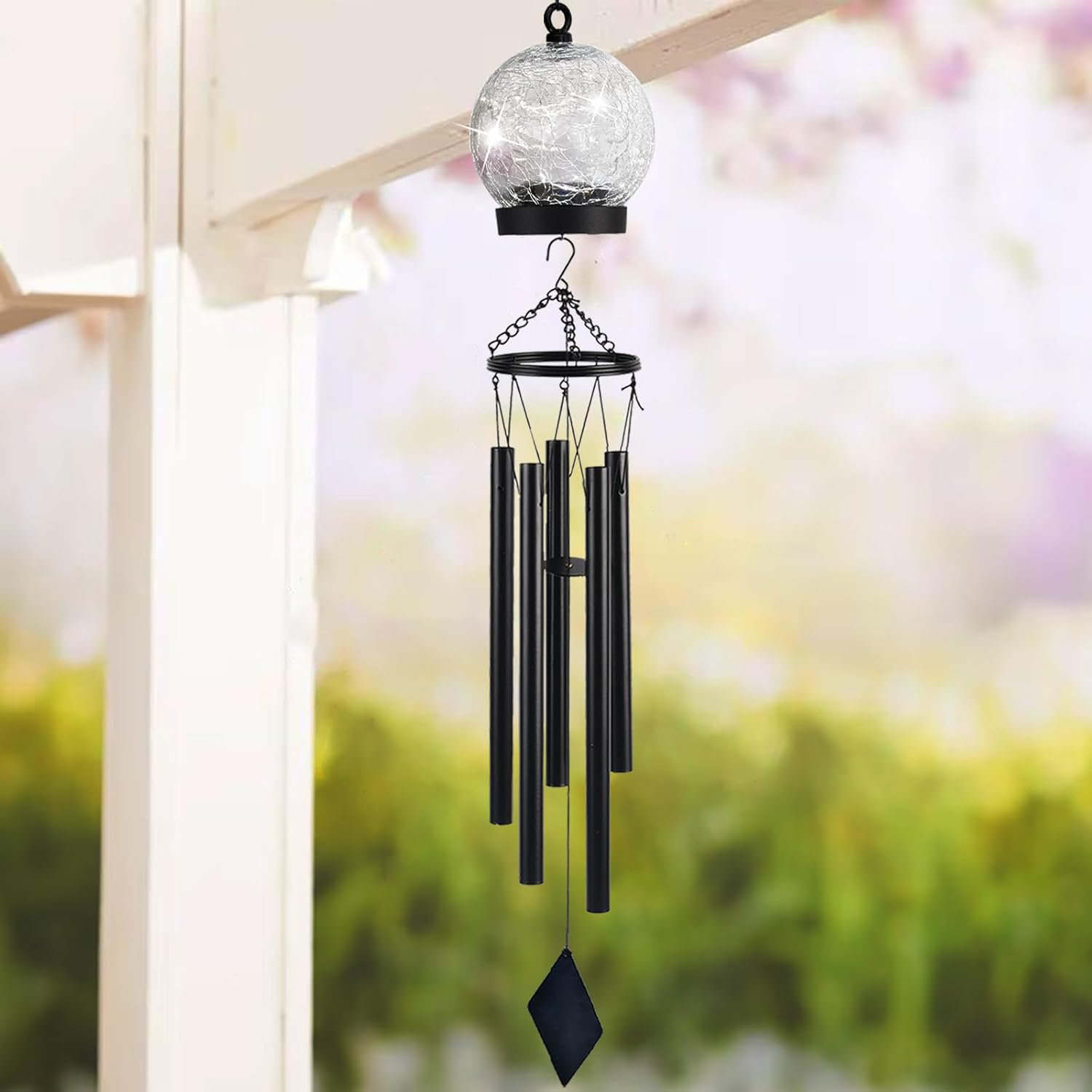 Lark Manor™ Solar Wind Chimes Outdoor, Large Blue LED Crackle Glass ...