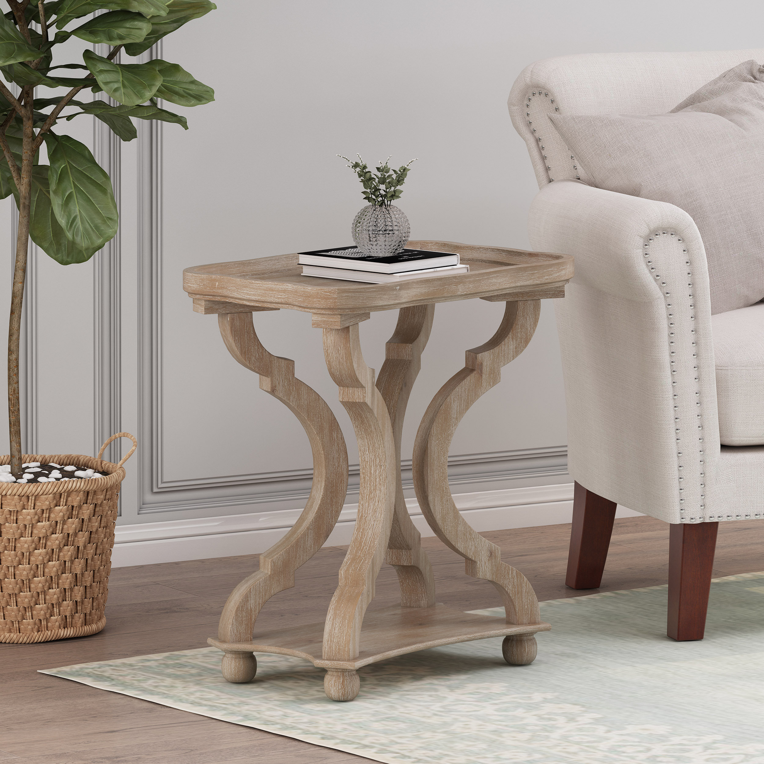 One Allium Way® Tray Top Trestle End Table with Storage & Reviews | Wayfair
