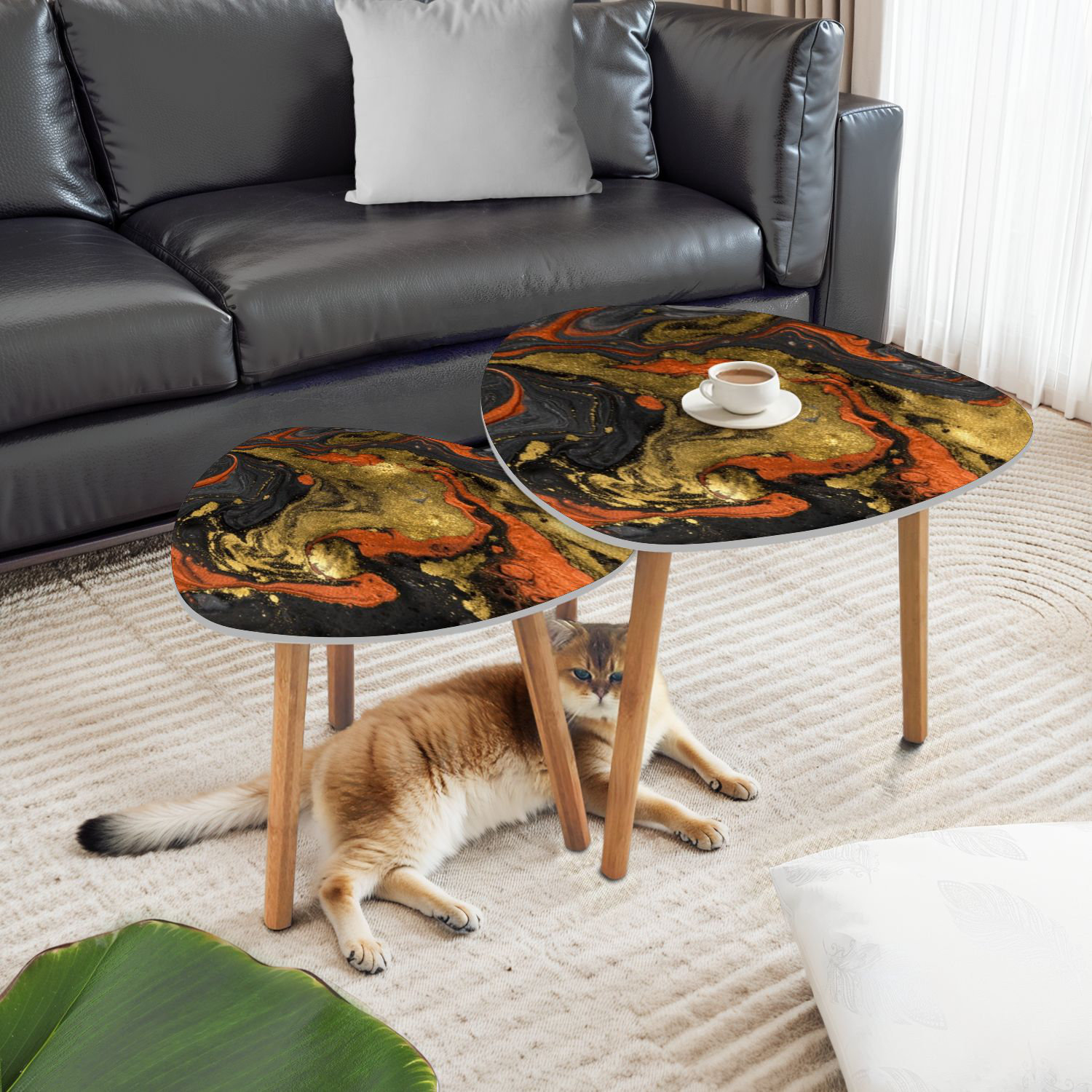 George Oliver Triangle Nesting Coffee Table Set of 2 Marble abstract ...
