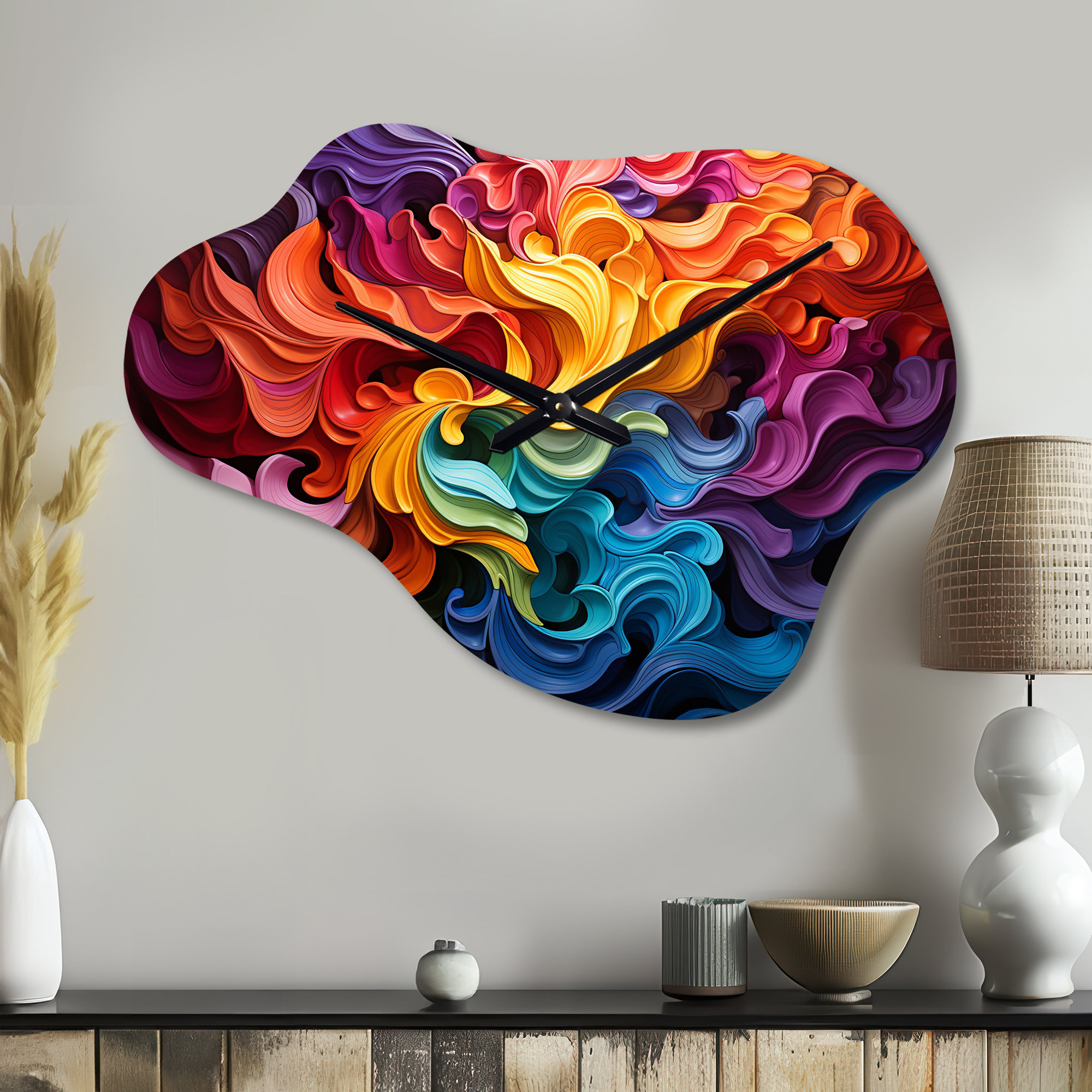 Design Art Opt Art Vibrant Illusions II - Op Art Cloud Metal Clock ...