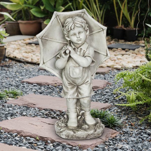 Exhart Solar Boy with Umbrella Statue, 19 Inch & Reviews | Wayfair