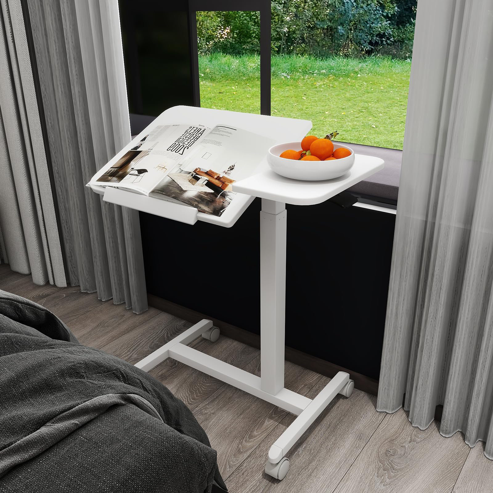 Inbox Zero Adjustable Tilt Overbed Bedside Table With Wheels Mobile ...