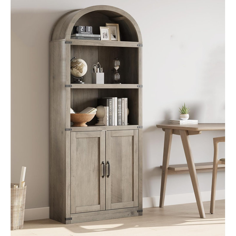 Gracie Oaks Arched Bookcase,tall Bookcase Farmhouse Display Storage ...