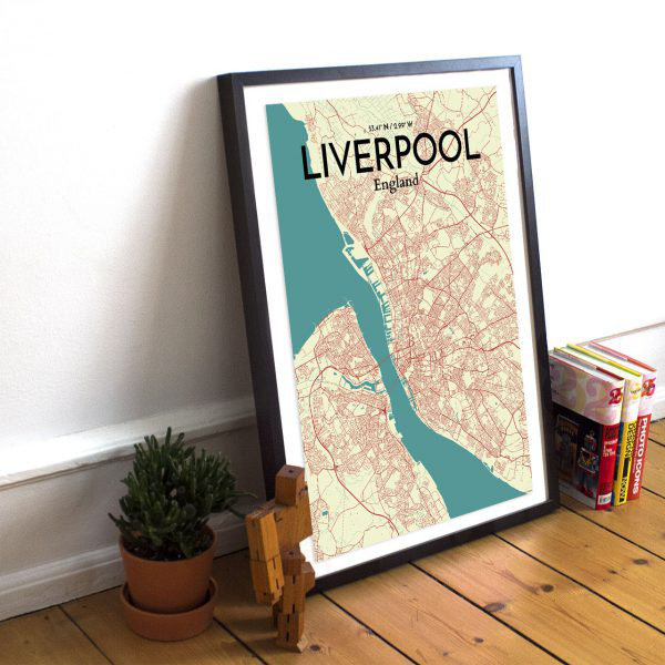 OurPoster.com 'Liverpool City Map' Graphic Art Print Poster in Tricolor ...