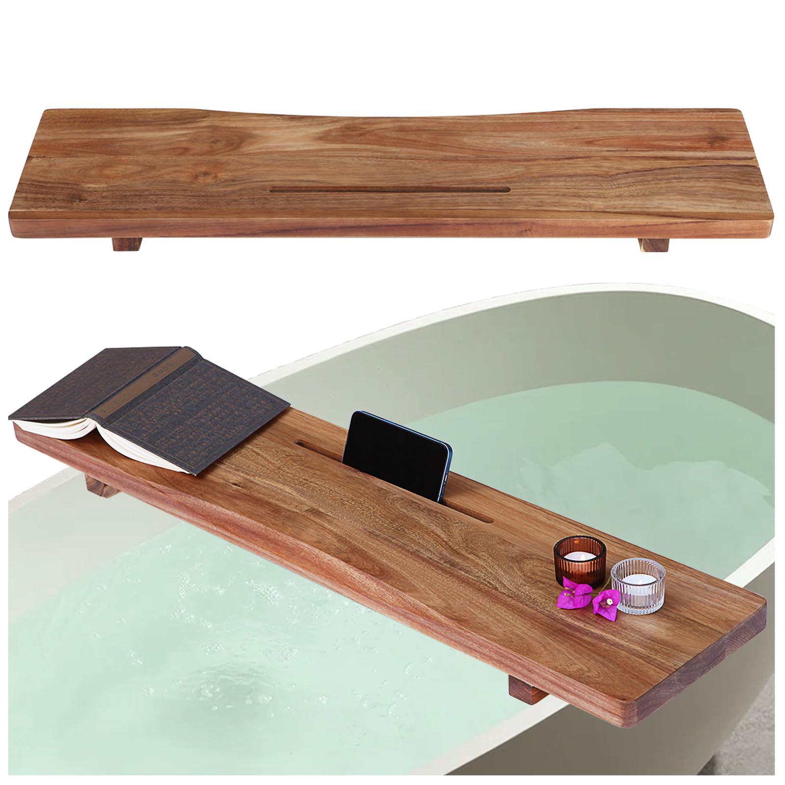 Rebrilliant Premium Acacia Wood Bathtub Tray Caddy With Adjustable Legs ...