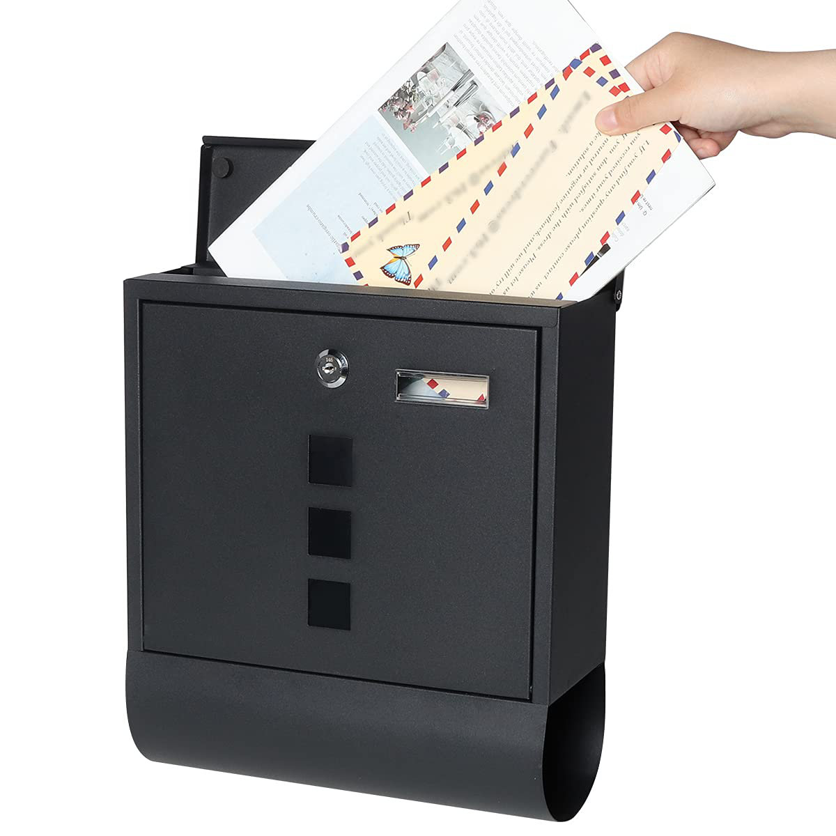 RILVIX Locking Wall-Mount Mailbox, Black with Key Lock, Newspaper ...
