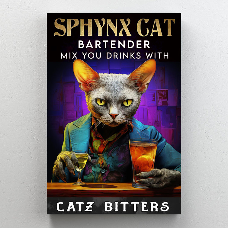 Trinx Sphynx Cat Bartender On Canvas Print | Wayfair
