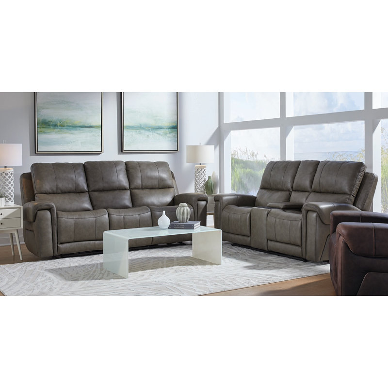 Southern Motion Brook 81'' Leather Triple Power Console Loveseat | Wayfair