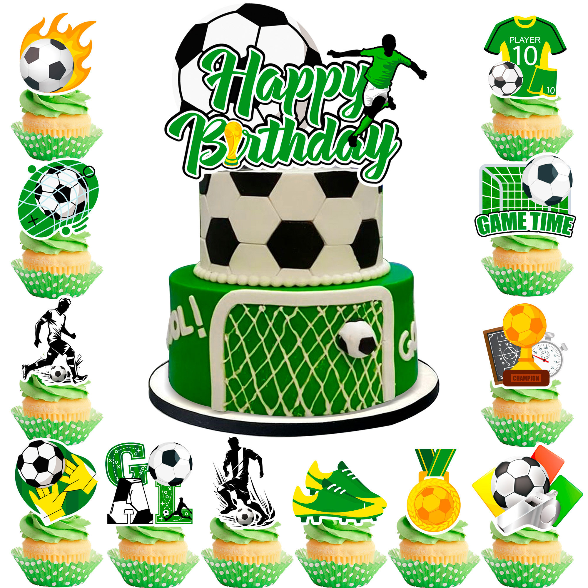 The Holiday Aisle® Soccer Cake Topper,13pcs Soccer Cupcake Toppers ...