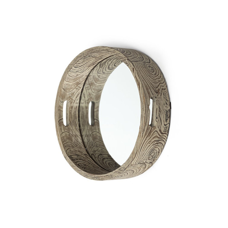 Lux Comfort 4" Light Brown Round Wood Indoor Outdoor Tray With Handles ...