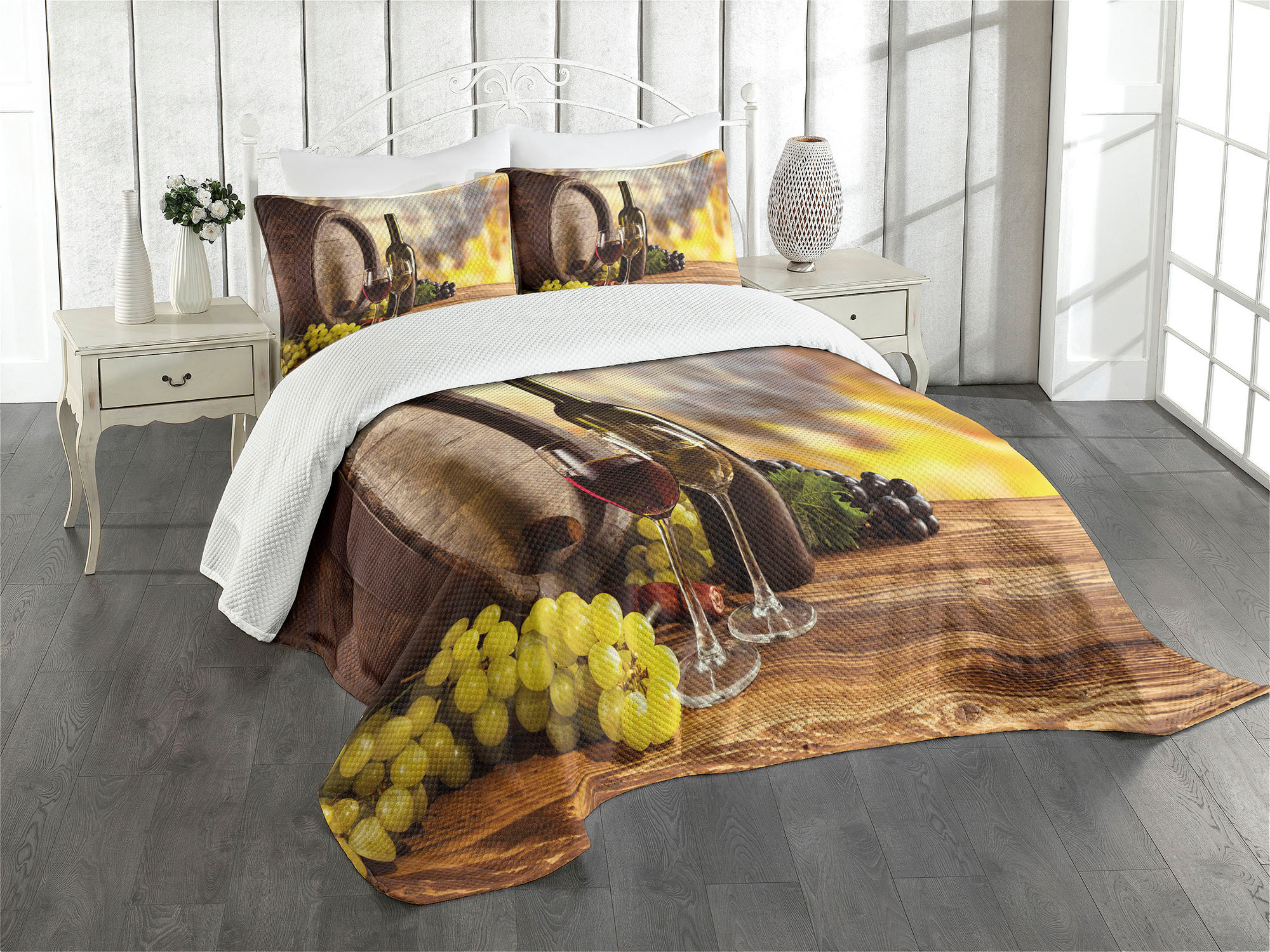 Ambesonne Wine Bedspread Set Red and White Wine Taste Brown Pale Green ...