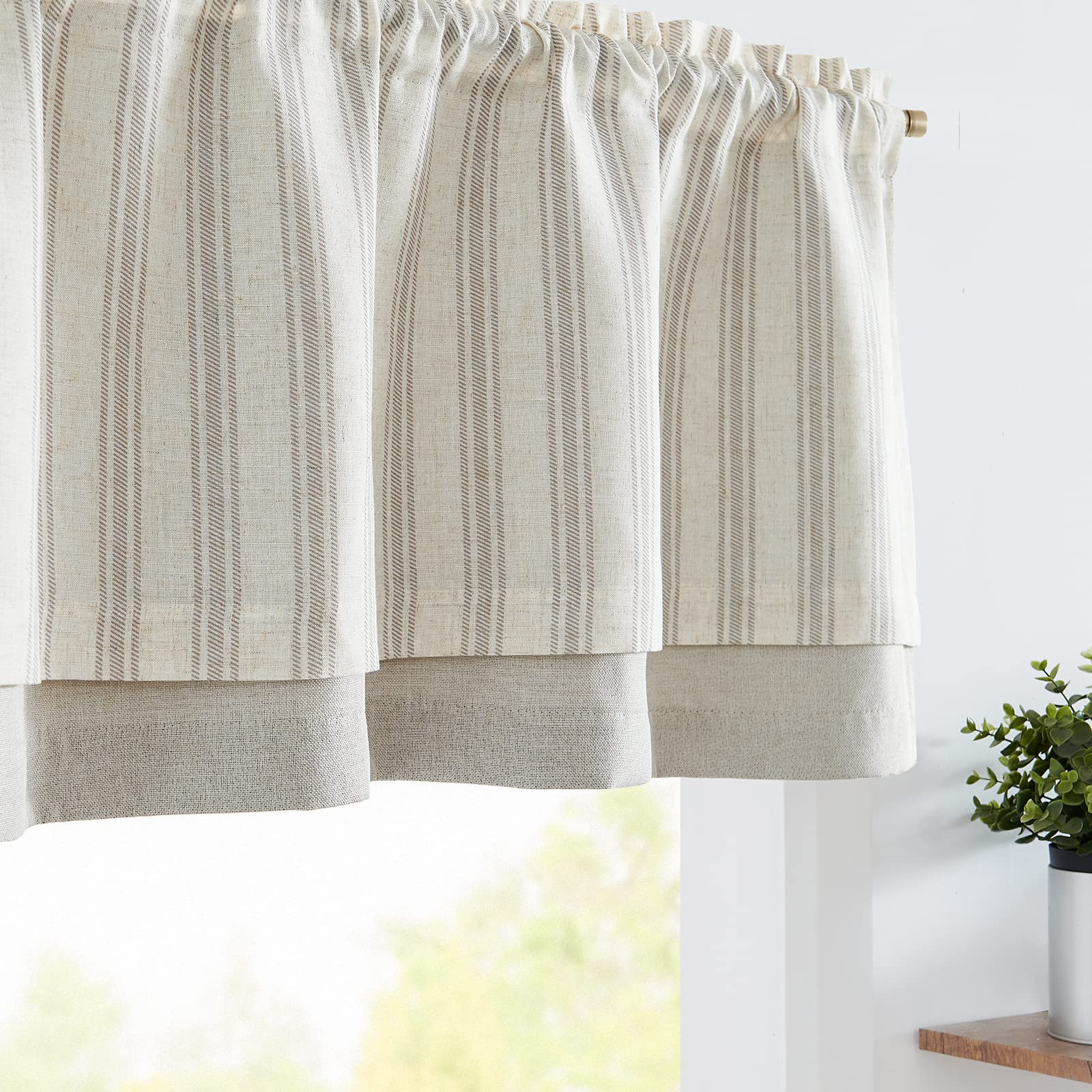 JINCHAN Linen Striped Valance Curtain Farmhouse Double Layer Valance ...