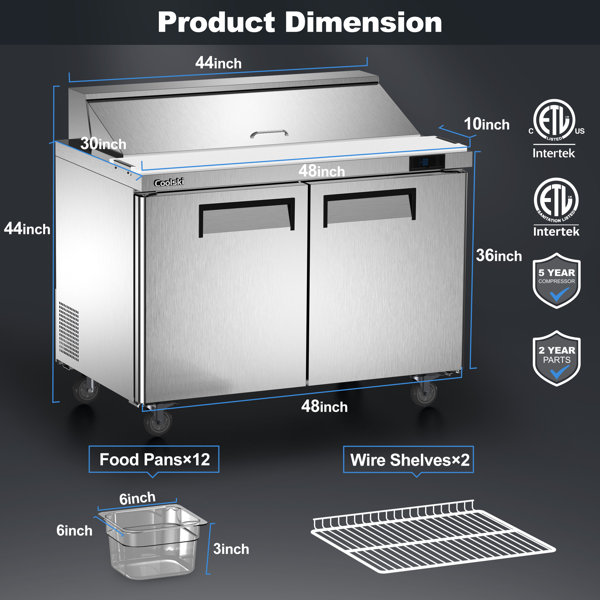 Coolski 48’’ W Commercial Salad Bar Refrigerator with 2 Doors ...