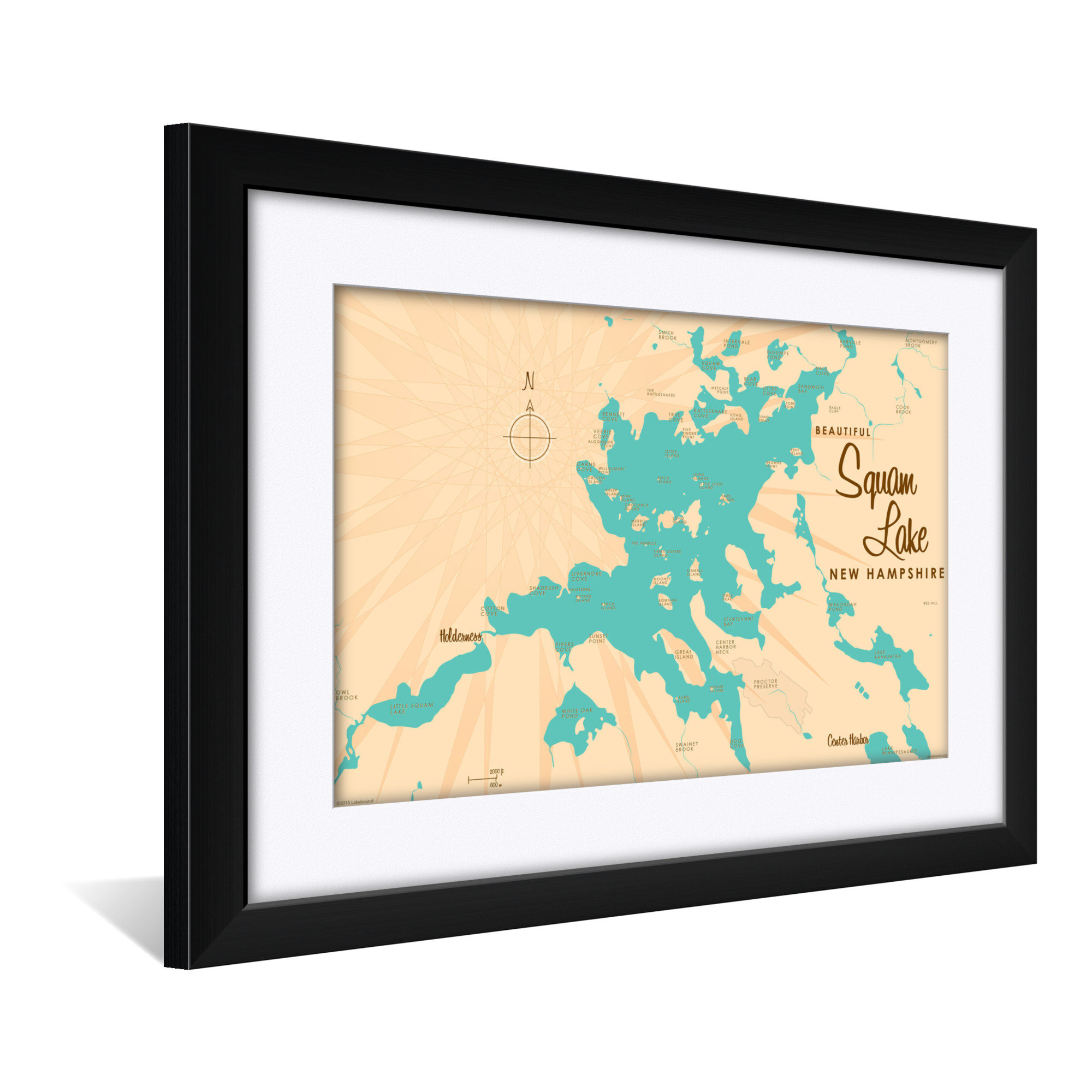 Breakwater Bay Squam Lake New Hampshire Map Professionally Framed & Matted Art Print - by ...