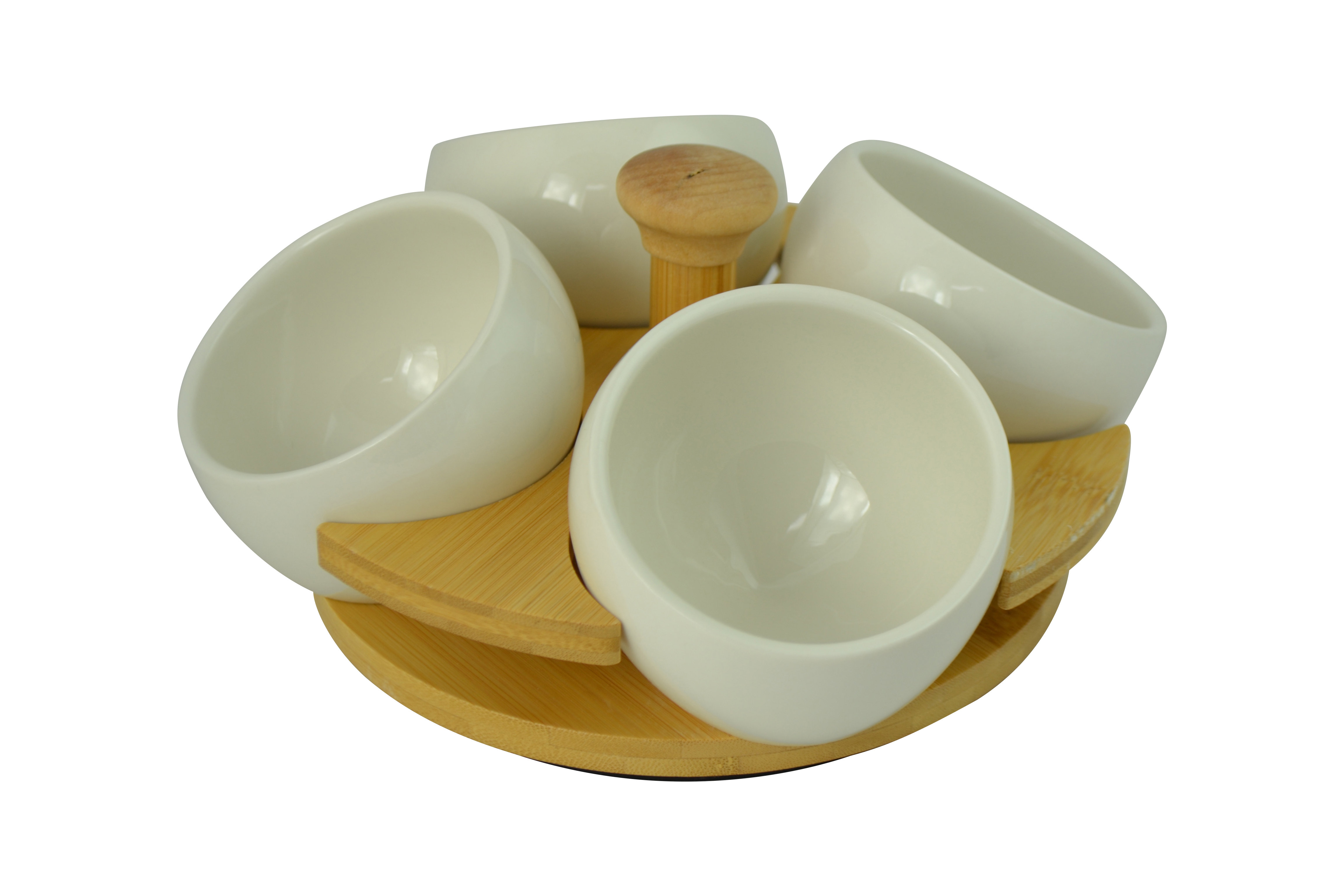 Three Star Im/Ex Inc. Ceramic Condiment Tray with 4 Bowls and Spinning ...
