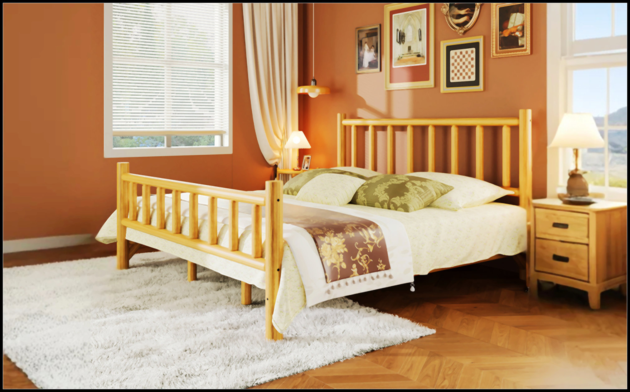 Ophelia & Co. Farmhouse Log Bed Frame King Rustic Style Pure Solid Pine ...