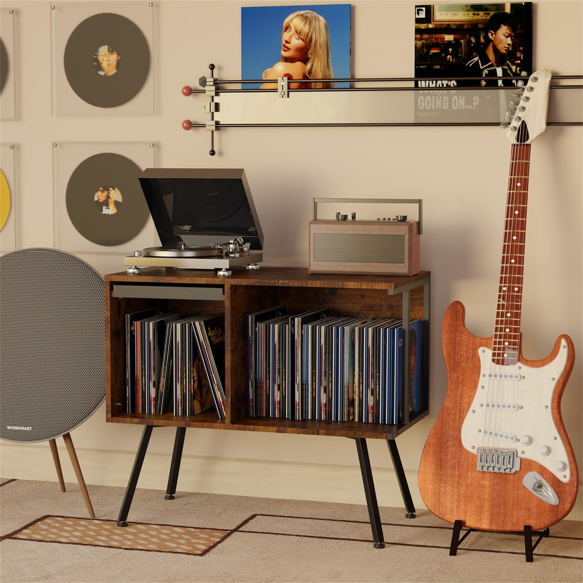 George Oliver Flip-Top Record Player Stand, Vinyl Record Storage ...