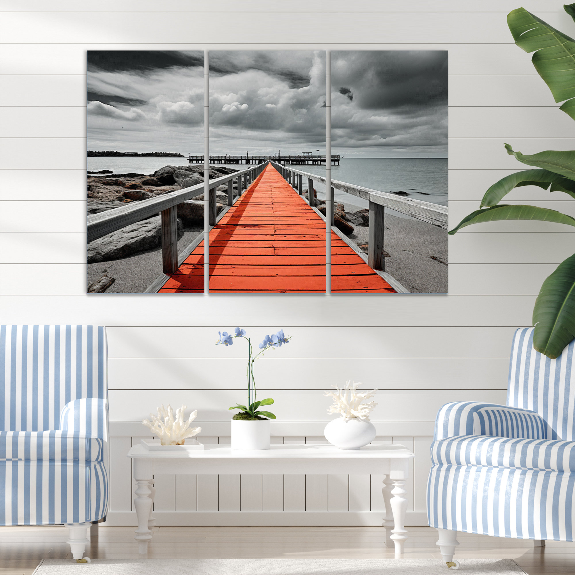 Design Art Beach Pier Perspective Black I - Nautical & Beach Metal Wall ...