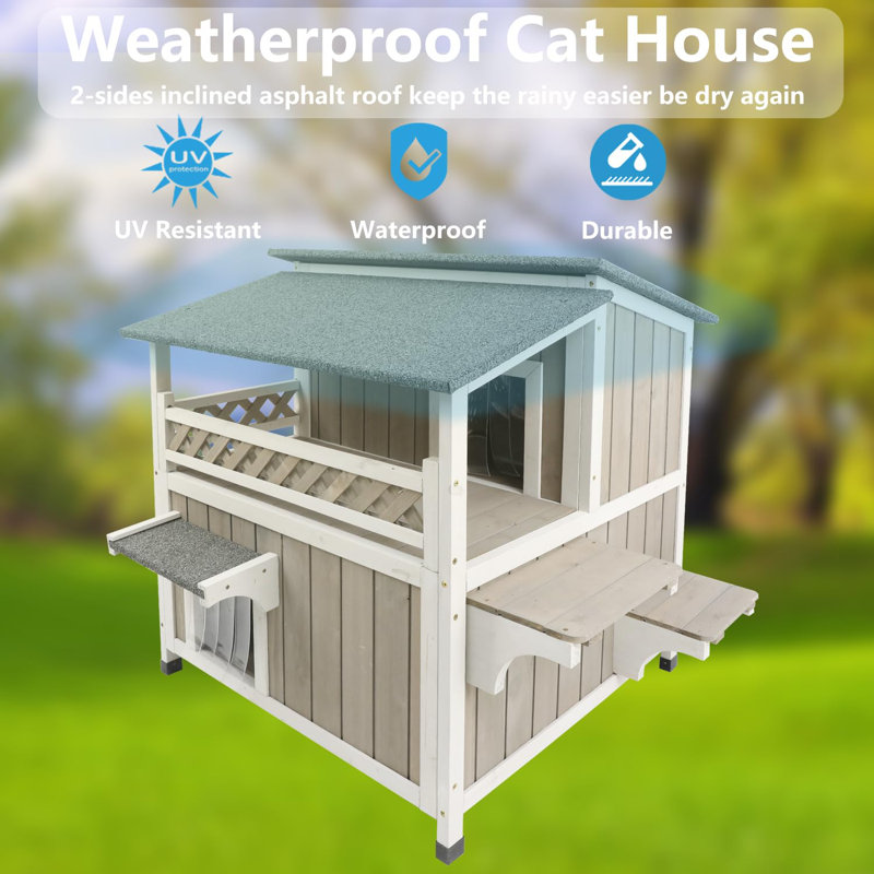 Tucker Murphy Pet™ Two-story Cat House With Balcony & Reviews | Wayfair