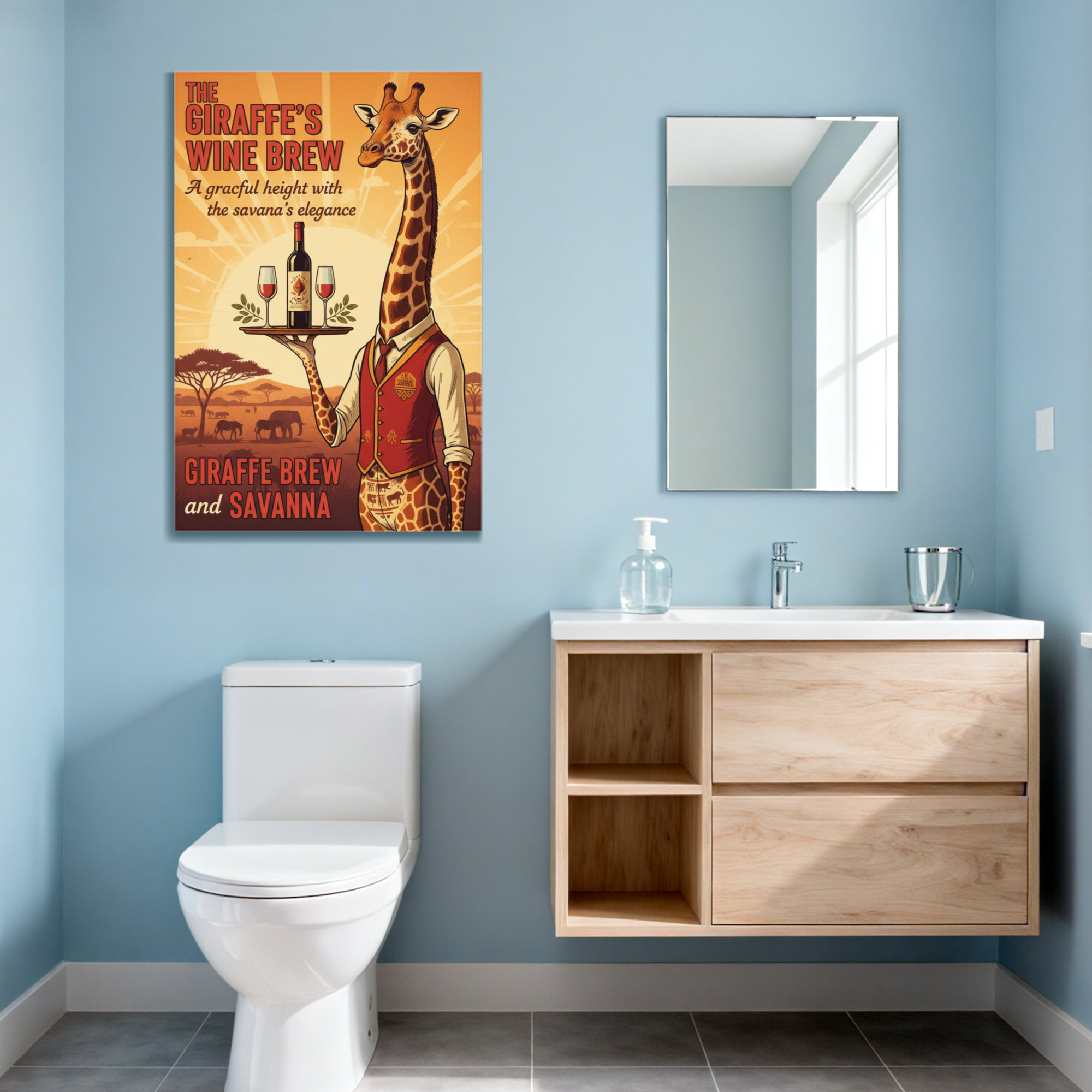 Red Barrel Studio® Fashion Giraffe Serving Wine With Savanna Background ...