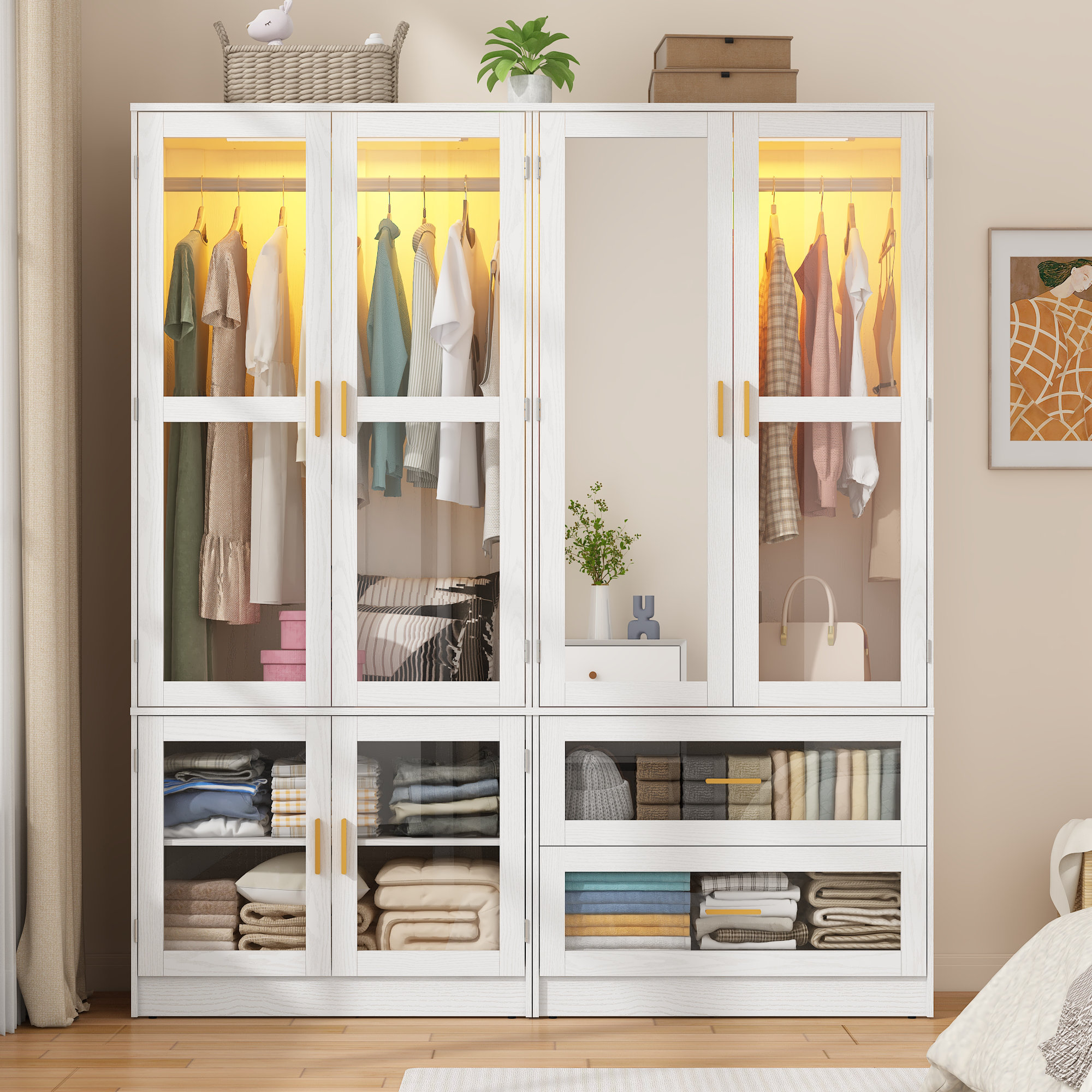 Wrought Studio 71" H Armoire With LED Sensor Lights, Acrylic Mirror ...
