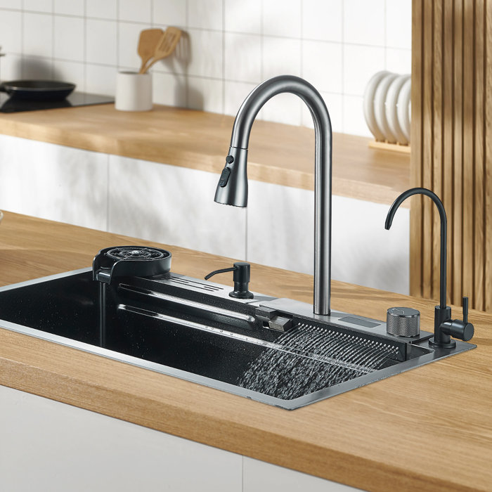 AlenArtWater Stainless steel kitchen sink built-in sink sink waterfall ...