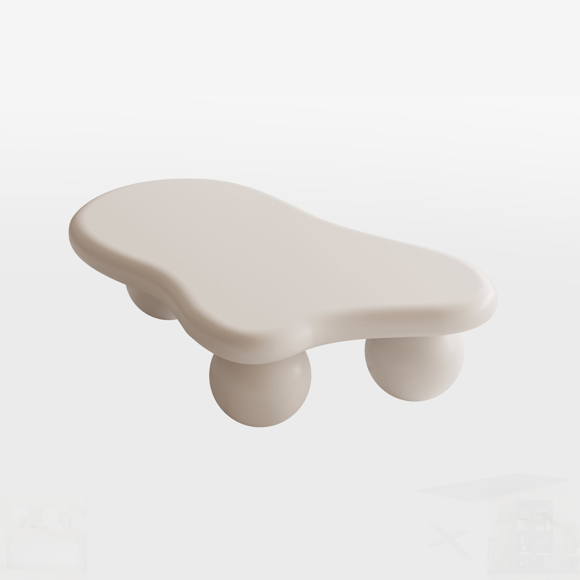 George Oliver Cloud Shaped Coffee Table, Low Profile with 3 Ball Legs ...